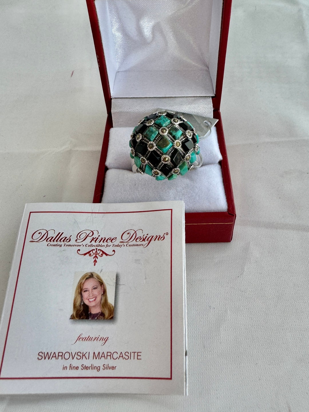 Dallas Prince Designs Turquoise Black Zircon Checkerboard Dome Ring 925 ...