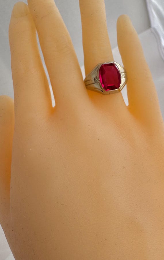 10K Solid White Gold Ruby Cushion Cut Solitaire Men!s… - Gem