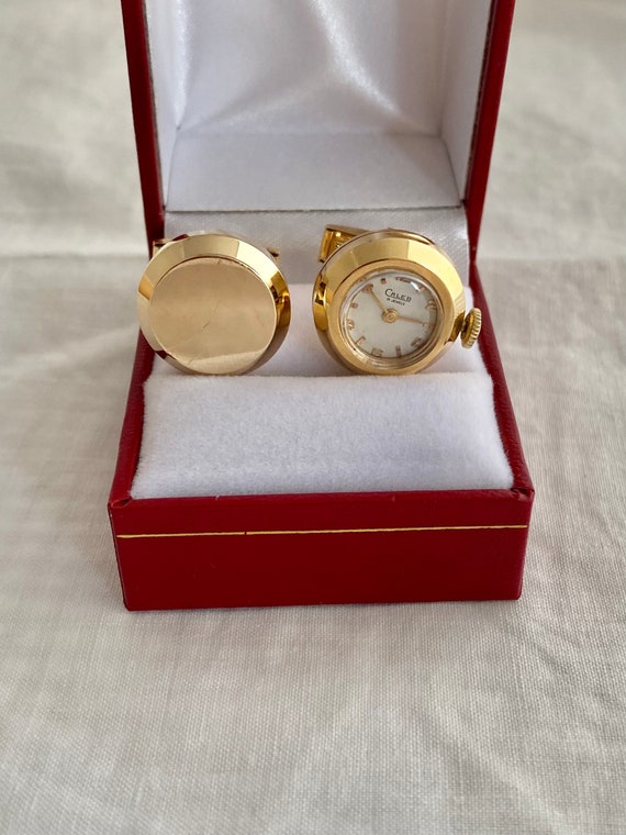 14K Solid Gold Watch Retro Modernist Cufflinks Caleb … - Gem