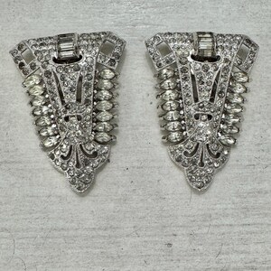 2 Vintage 1920s/30s Art Deco Silver Rhinestone Dress Clips Antique ...