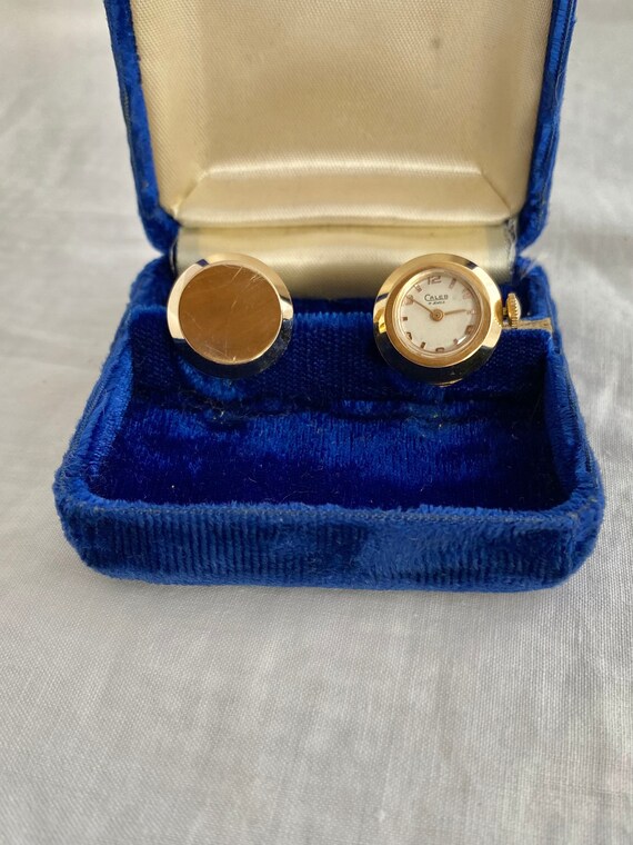 14K Solid Gold Watch Retro Modernist Cufflinks Caleb … - Gem