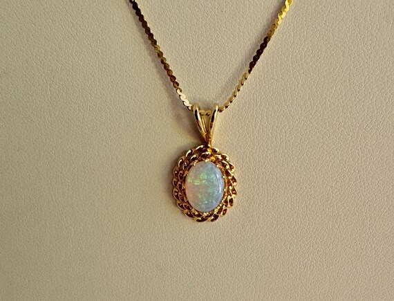 14K JGL Solid Gold Firey Opal Pendant 16” 14K Solid … - Gem