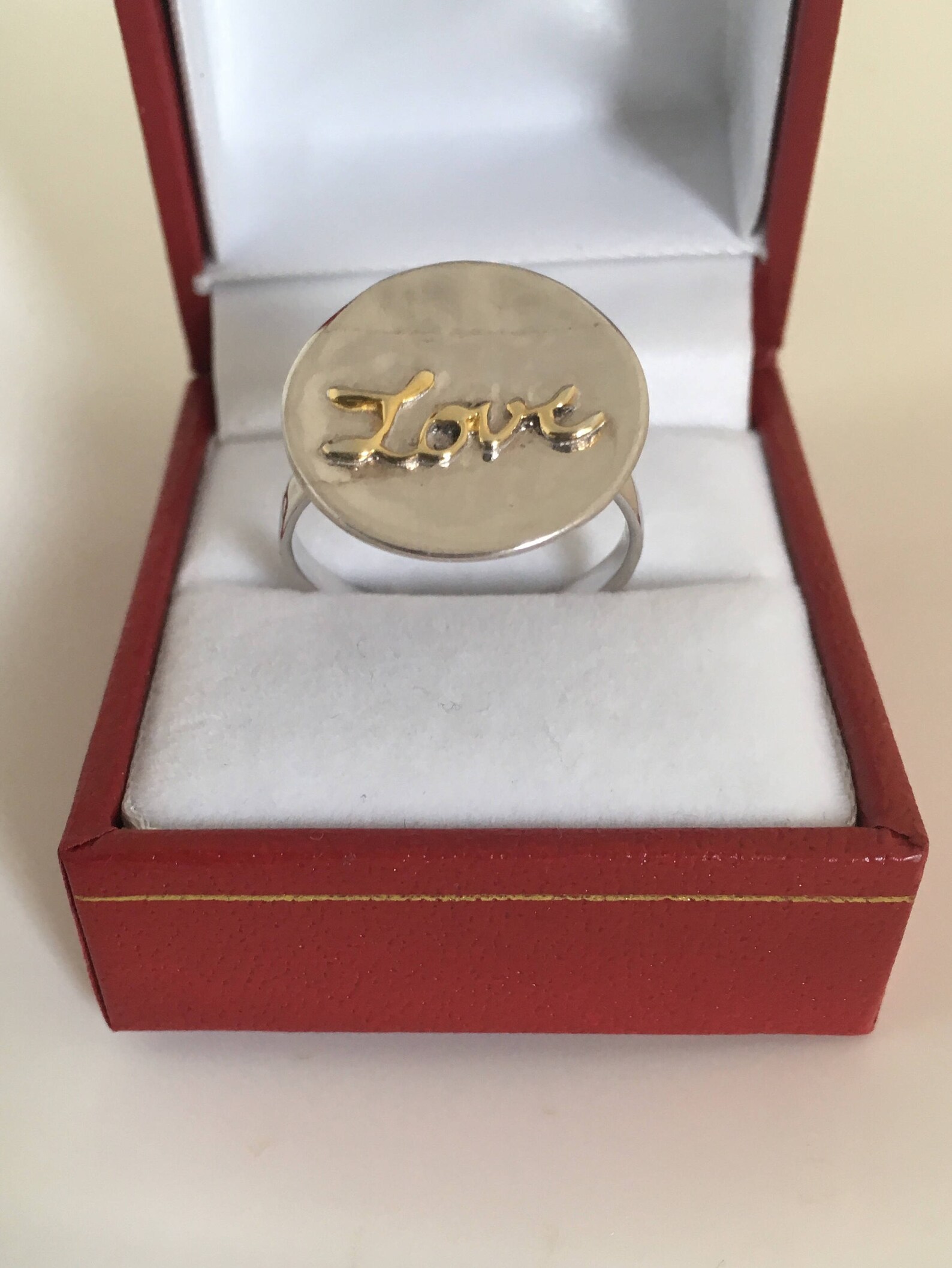Hammered Love Plate Special Person Love Ring Gold Vermeil 925 Sterling ...