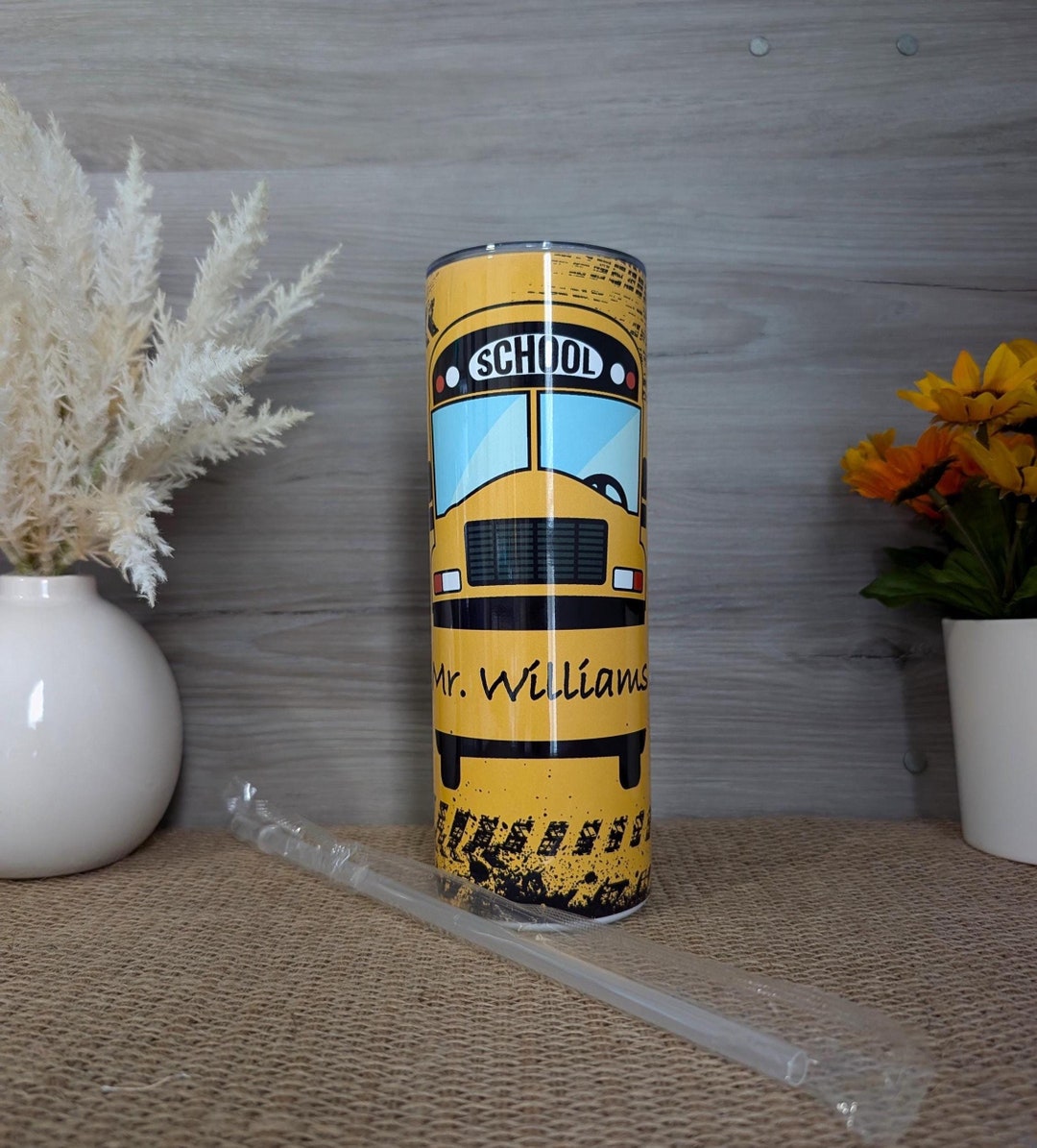 School Bus Tumbler - Can Be Personalized, School Bus Cup With Name ...