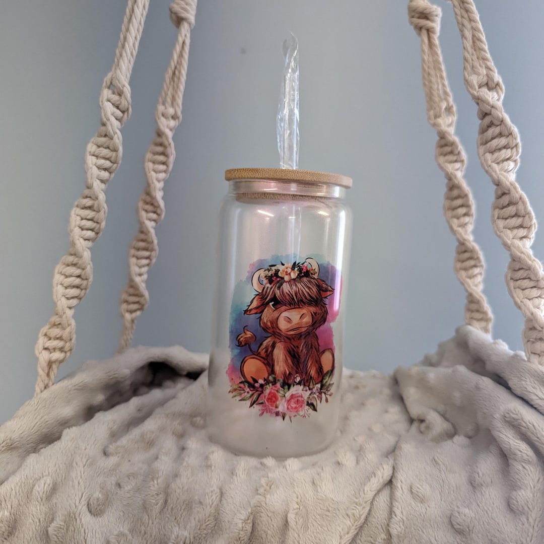 Adorable Highland Cow Drinking Glass With Purple Shimmer, 16oz Cow ...