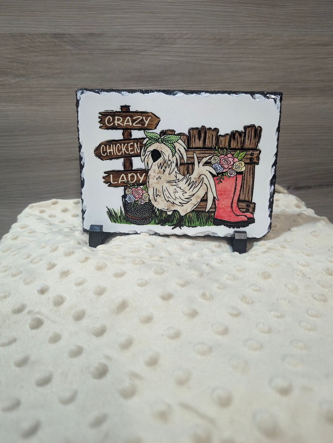 Crazy Chicken Lady Slate Picture With Display Legs, Silkie Chicken ...