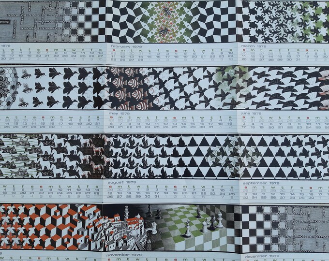 Vintage 1979 M.C. Escher Fold-out Calendar. Metamorphose. Triptych ...