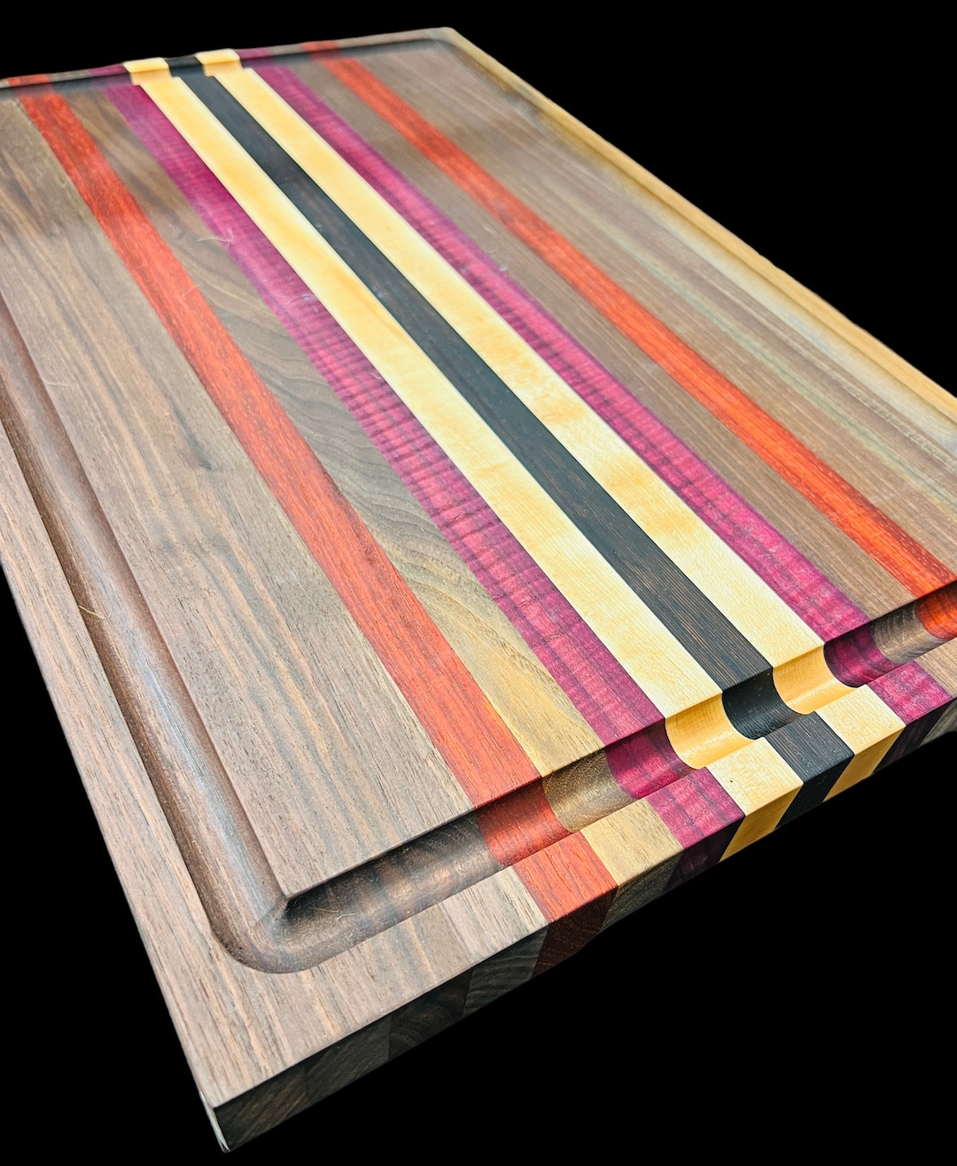 Beautiful Cutting Board Stripe Multi Exotic Wood With Juice Groove ...