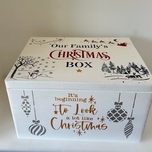 White Ready Made Large Christmas Box Lidded Solid Wood Box, Christmas ...
