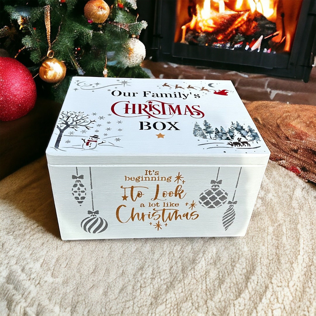 White Ready Made Large Christmas Box Lidded Solid Wood Box, Christmas ...