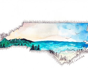 North Carolina State Watercolor Print | NC Art | Frameable State Art ...
