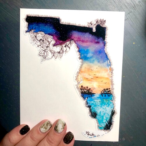 Florida License Plate Sticker Illustrated Florida Sticker | Etsy
