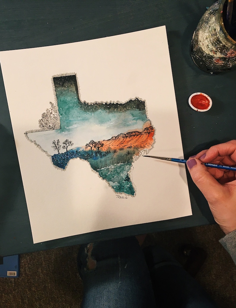 Watercolor Texas Print - Etsy