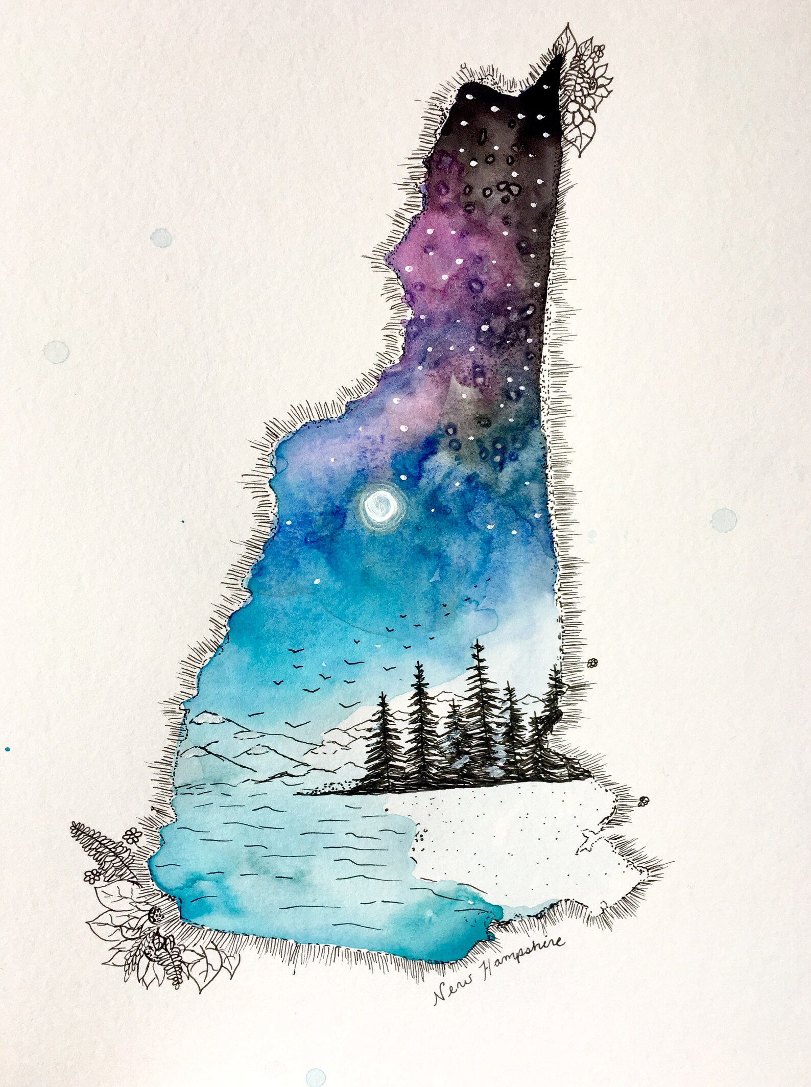New Hampshire Watercolor Print - Etsy