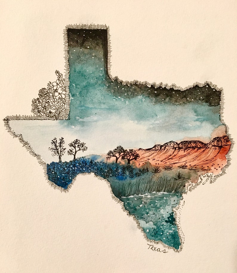 Watercolor Texas Print - Etsy