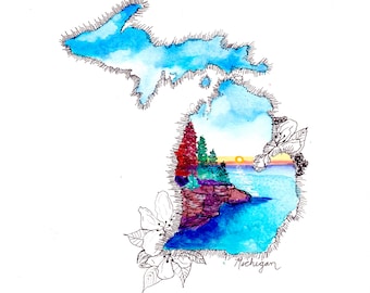 Michigan State Outline Digital Art Print - Etsy