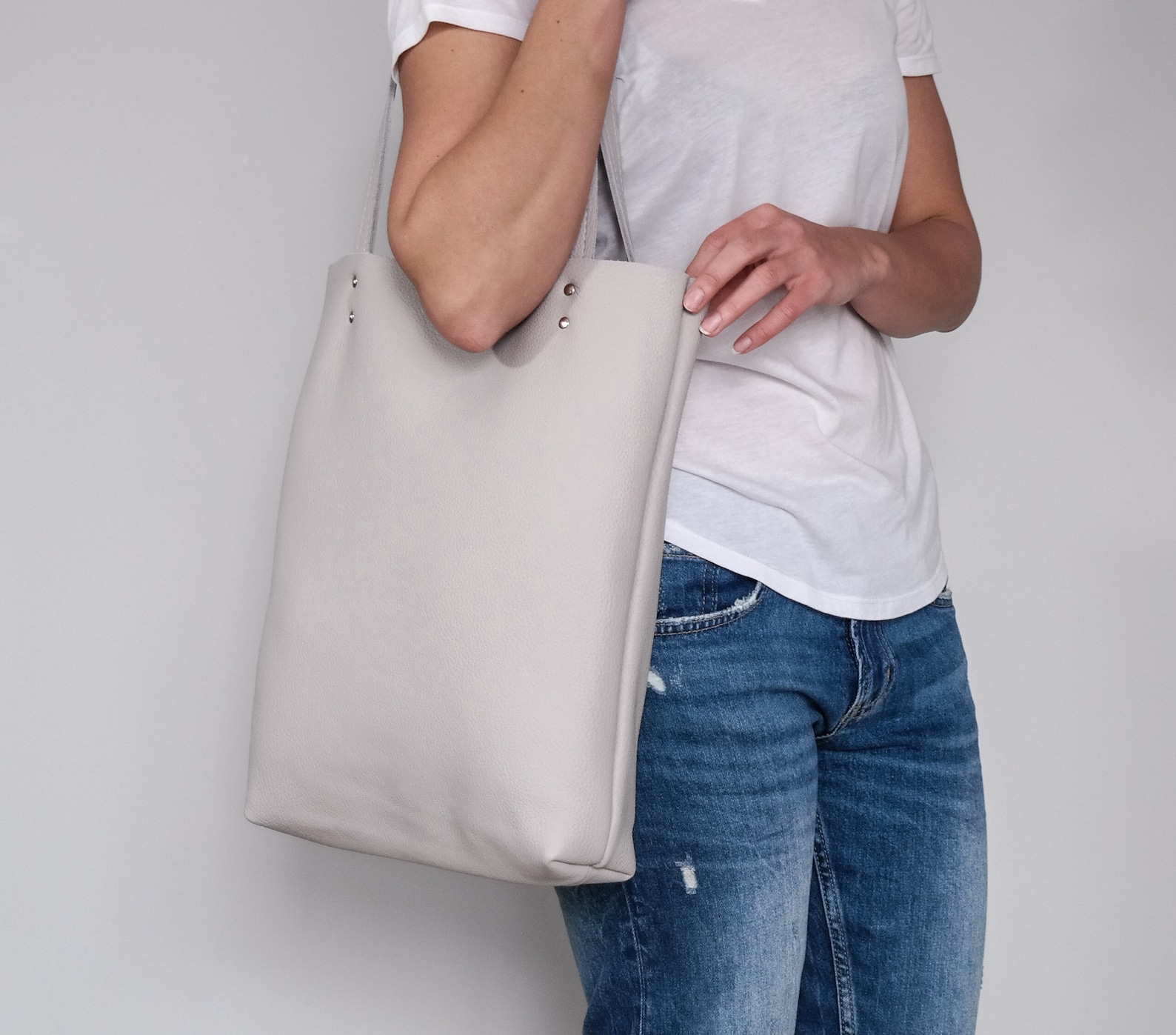 LEATHER TOTE Bag LIGHT Gray Leather Purse Natural Leather | Etsy