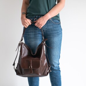 DARK Brown Convertible Backpack, 2 in 1 Leather Backpack Purse, Leather ...