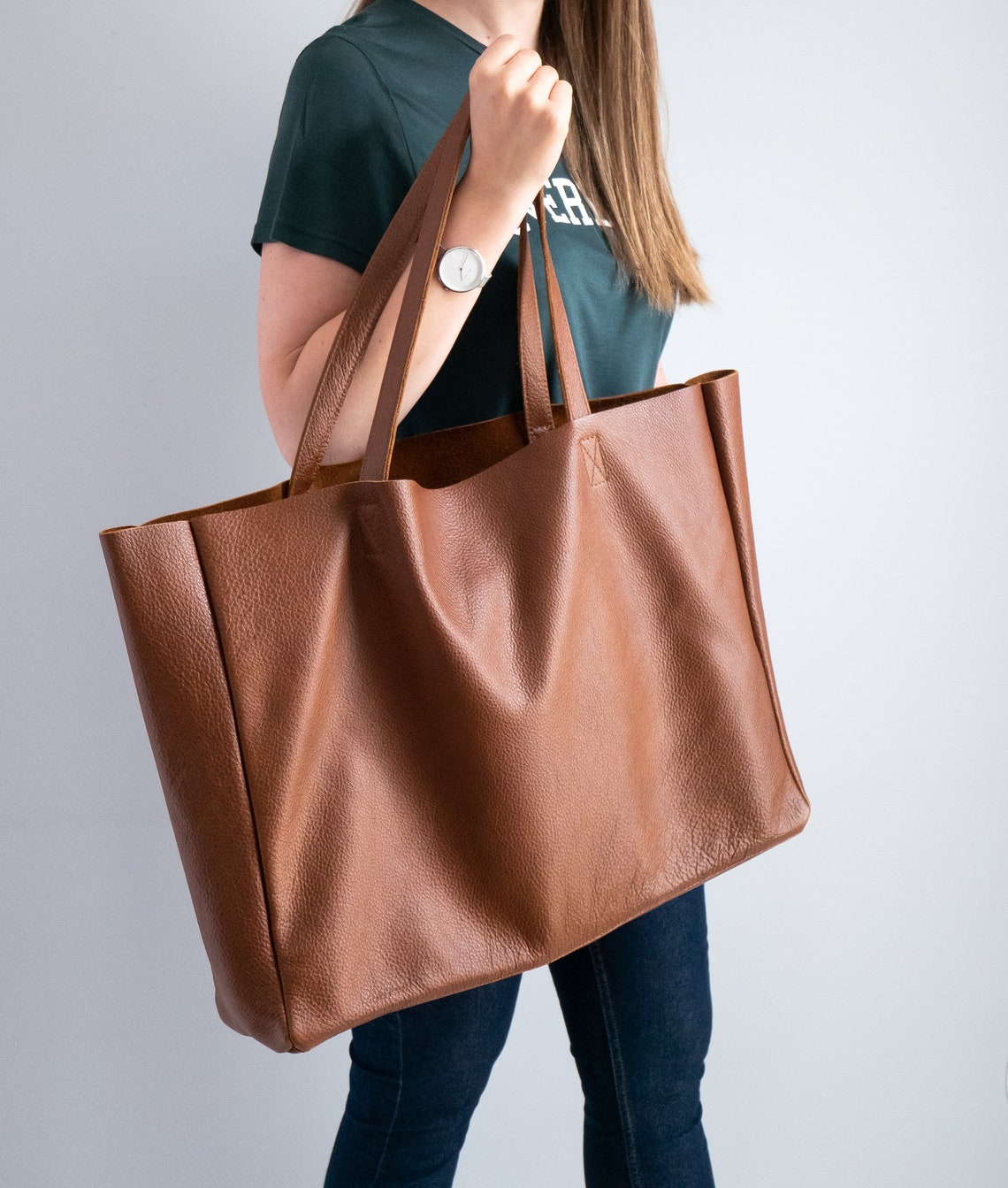 BROWN OVERSIZE HANDBAG Leather Women Purse Big Shoulder Bag | Etsy