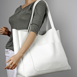 WHITE LARGE SHOULDER Bag, Oversize Leather Bag, Large Everyday Leather ...