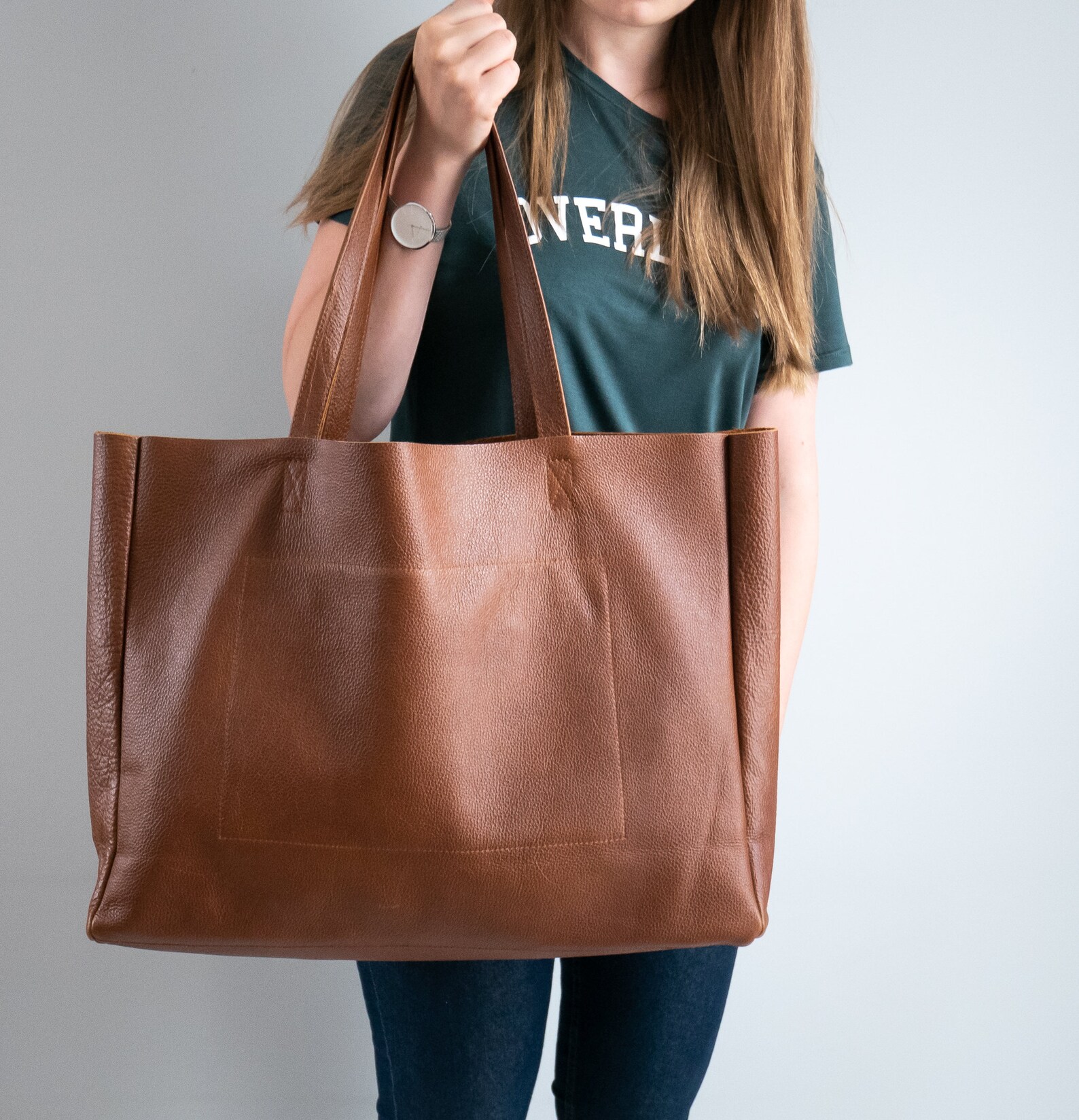 BROWN OVERSIZE HANDBAG Leather Women Purse Big Shoulder Bag | Etsy