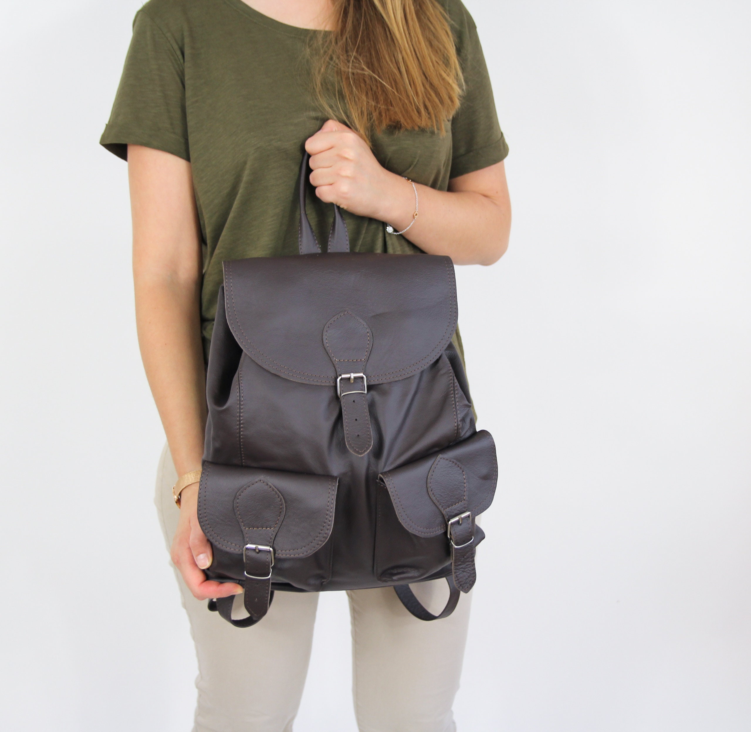 LEATHER BACKPACK - Dark BROWN Leather Rucksack - Large Backpack ...