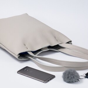 LEATHER TOTE Bag LIGHT Gray Leather Purse Natural Leather Book Bag ...