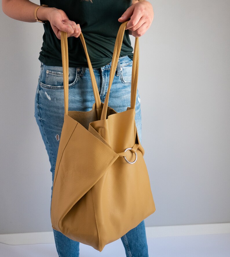 Yellow OVERSIZE SHOULDER Bag Large Leather Tote Bag Big | Etsy