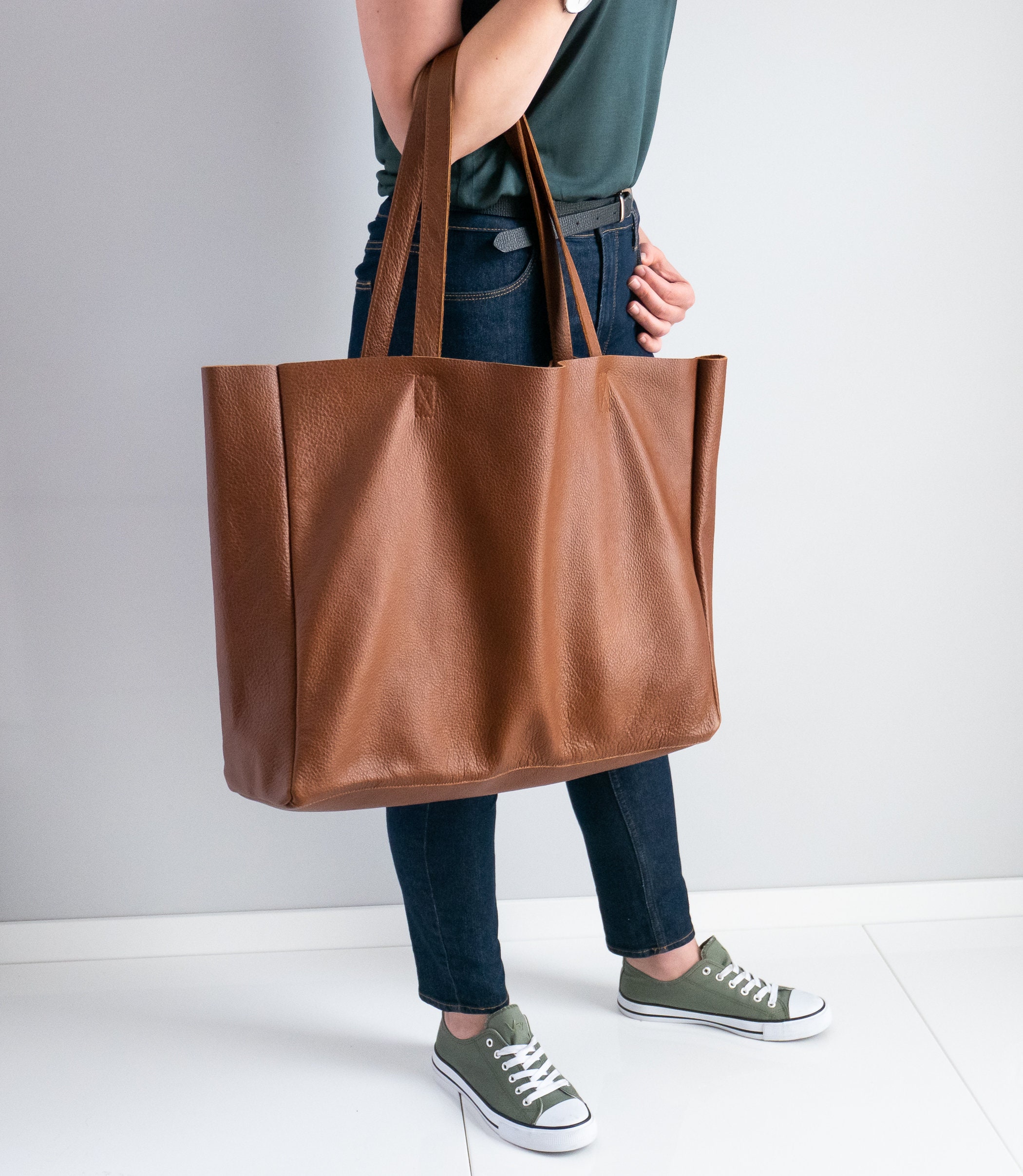 BROWN OVERSIZE HANDBAG Leather Women Purse Big Shoulder Bag | Etsy