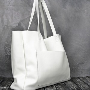 WHITE LARGE SHOULDER Bag, Oversize Leather Bag, Large Everyday Leather ...