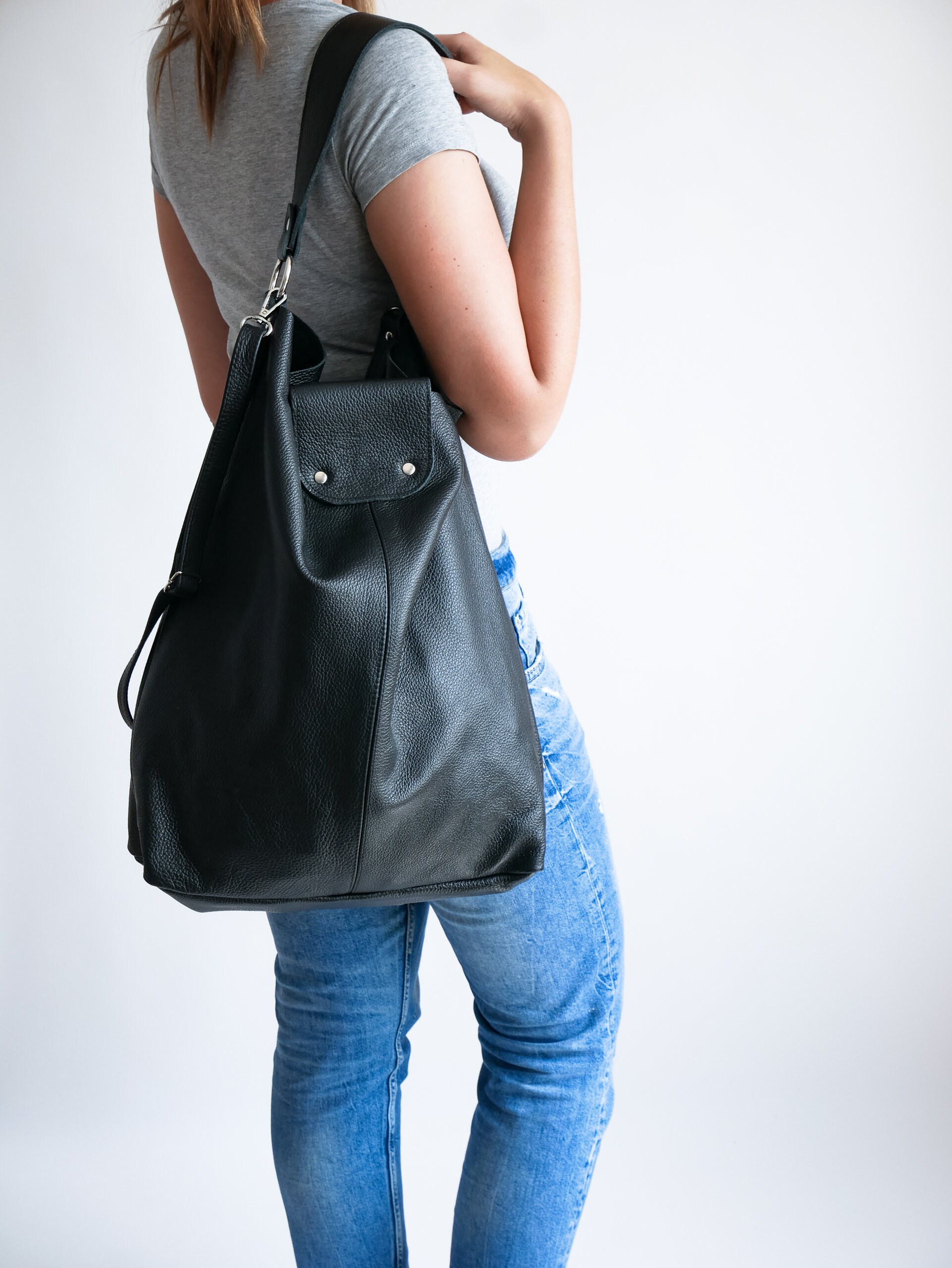 BLACK Oversize Shopper Bag Large Shopper Leather Tote Bag - Etsy