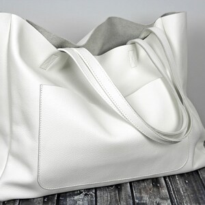 WHITE LARGE SHOULDER Bag, Oversize Leather Bag, Large Everyday Leather ...