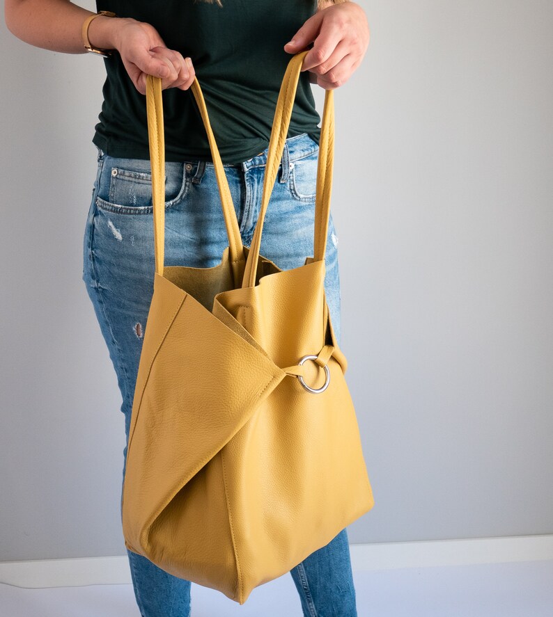 Large Yellow OVERSIZE Tote Bag Yellow Leather SHOPPER Bag | Etsy