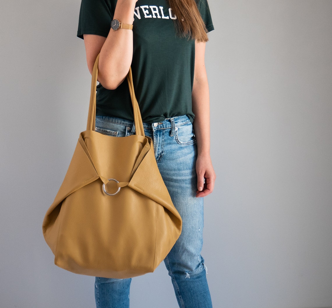 Large Yellow OVERSIZE Tote Bag Yellow Leather SHOPPER Bag | Etsy