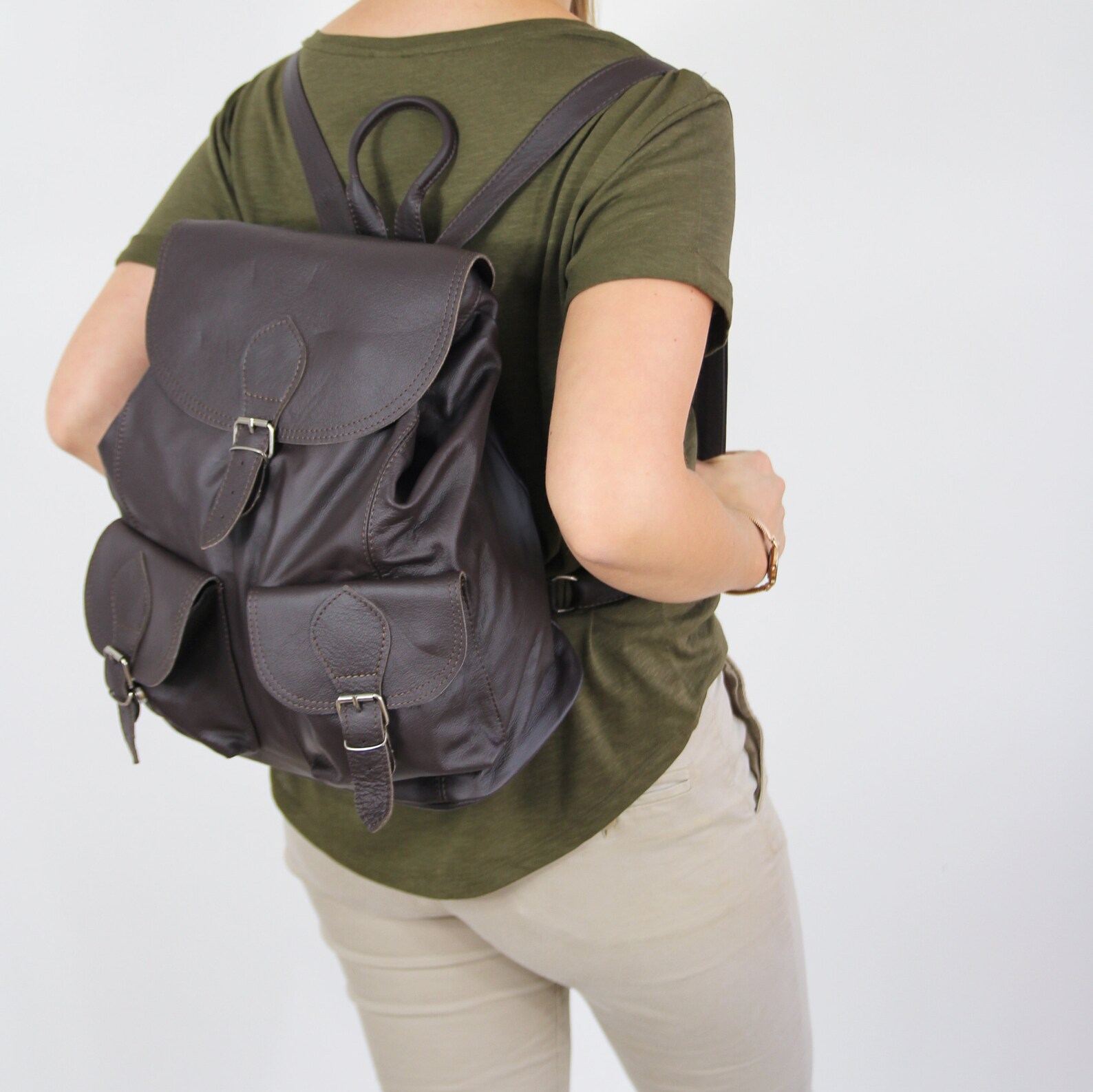 LEATHER BACKPACK - Dark BROWN Leather Rucksack - Large Backpack ...
