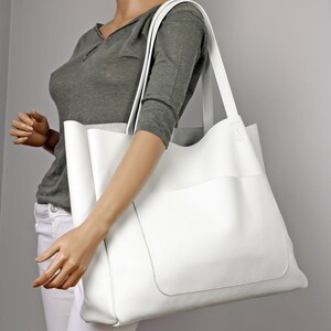 WHITE LARGE SHOULDER Bag, Oversize Leather Bag, Large Everyday Leather ...