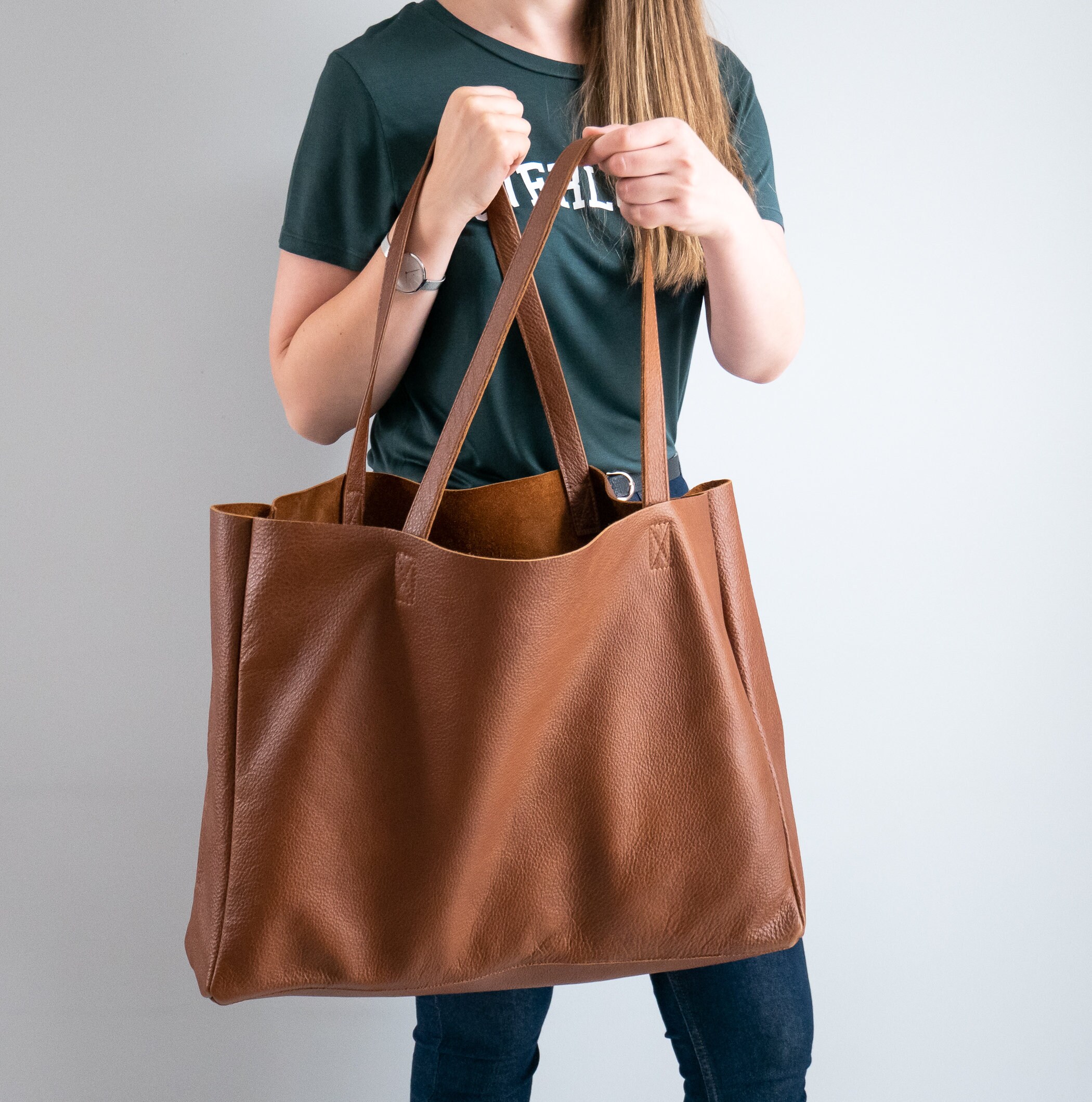 BROWN OVERSIZE HANDBAG Leather Women Purse Big Shoulder Bag | Etsy