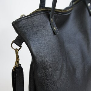 BIG BLACK Leather Shopper Bag, Shoulder Bag for Woman - Black Leather ...