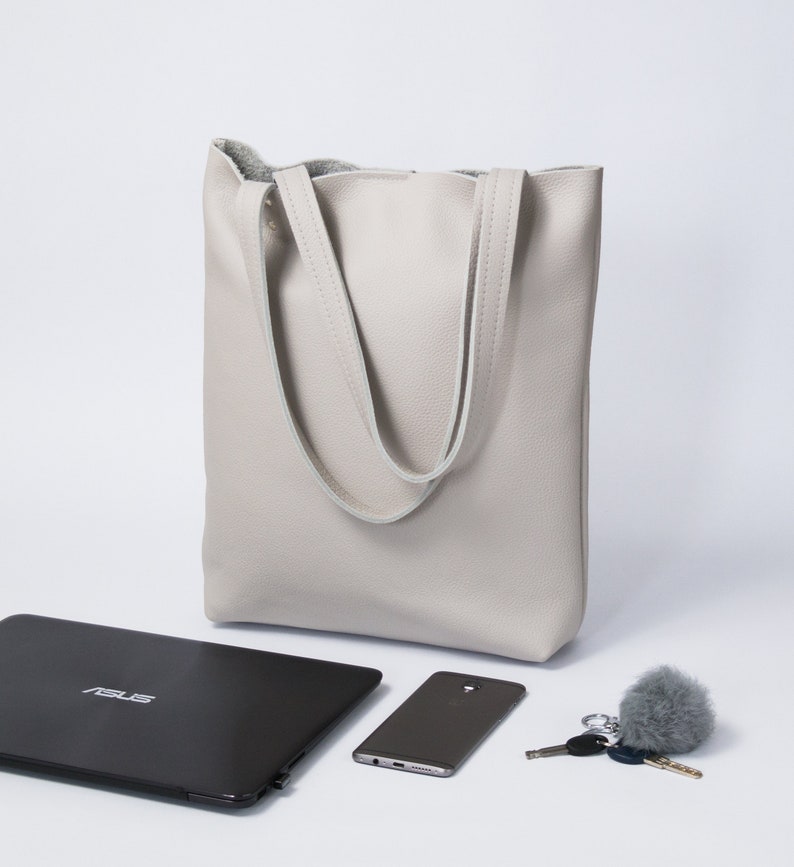 LEATHER TOTE Bag LIGHT Gray Leather Purse Natural Leather - Etsy