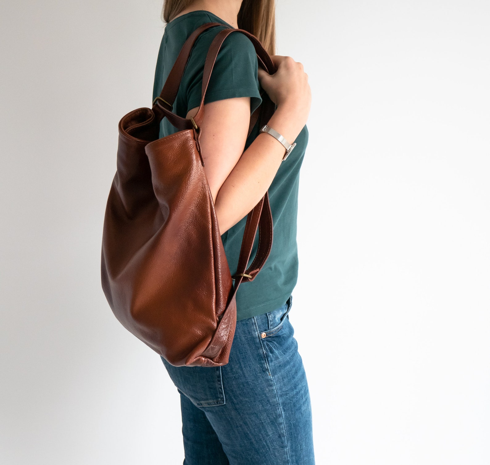 Cognac Brown CONVERTIBLE Backpack Brown Leather BACKPACK - Etsy