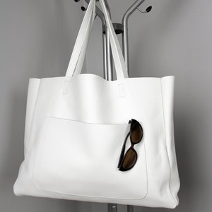 WHITE LARGE SHOULDER Bag, Oversize Leather Bag, Large Everyday Leather ...