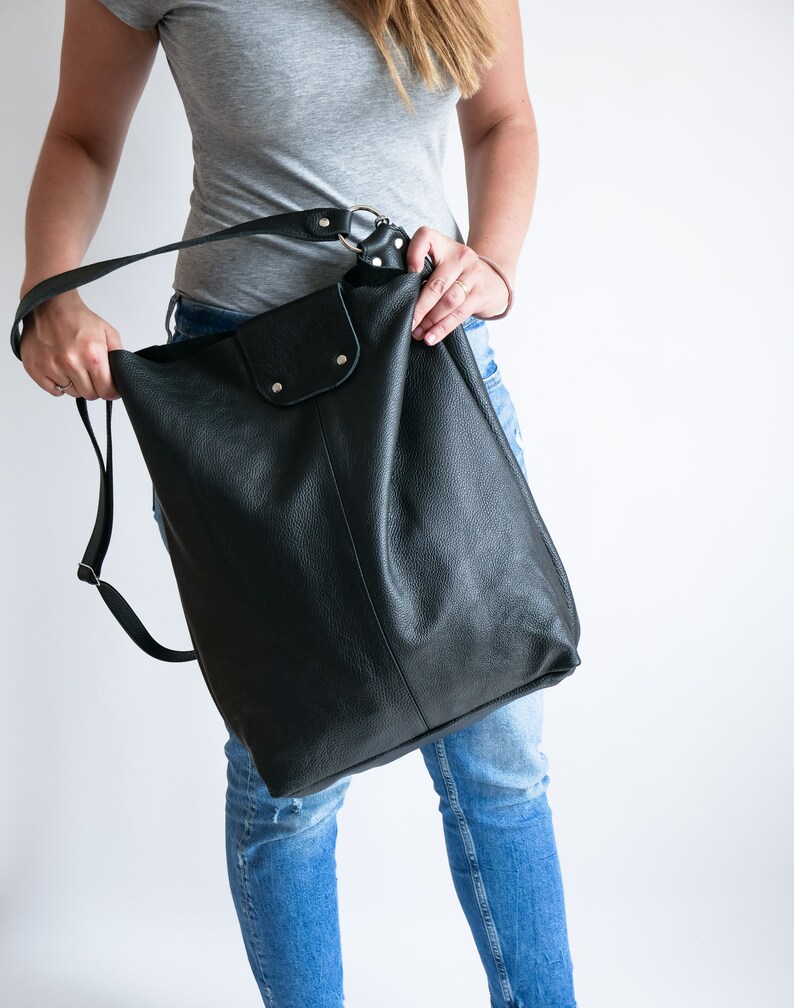 BLACK Oversize Shopper Bag Large Shopper Leather Tote Bag - Etsy