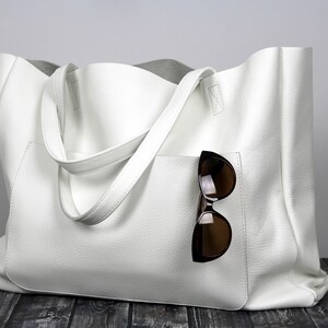 WHITE LARGE SHOULDER Bag, Oversize Leather Bag, Large Everyday Leather ...