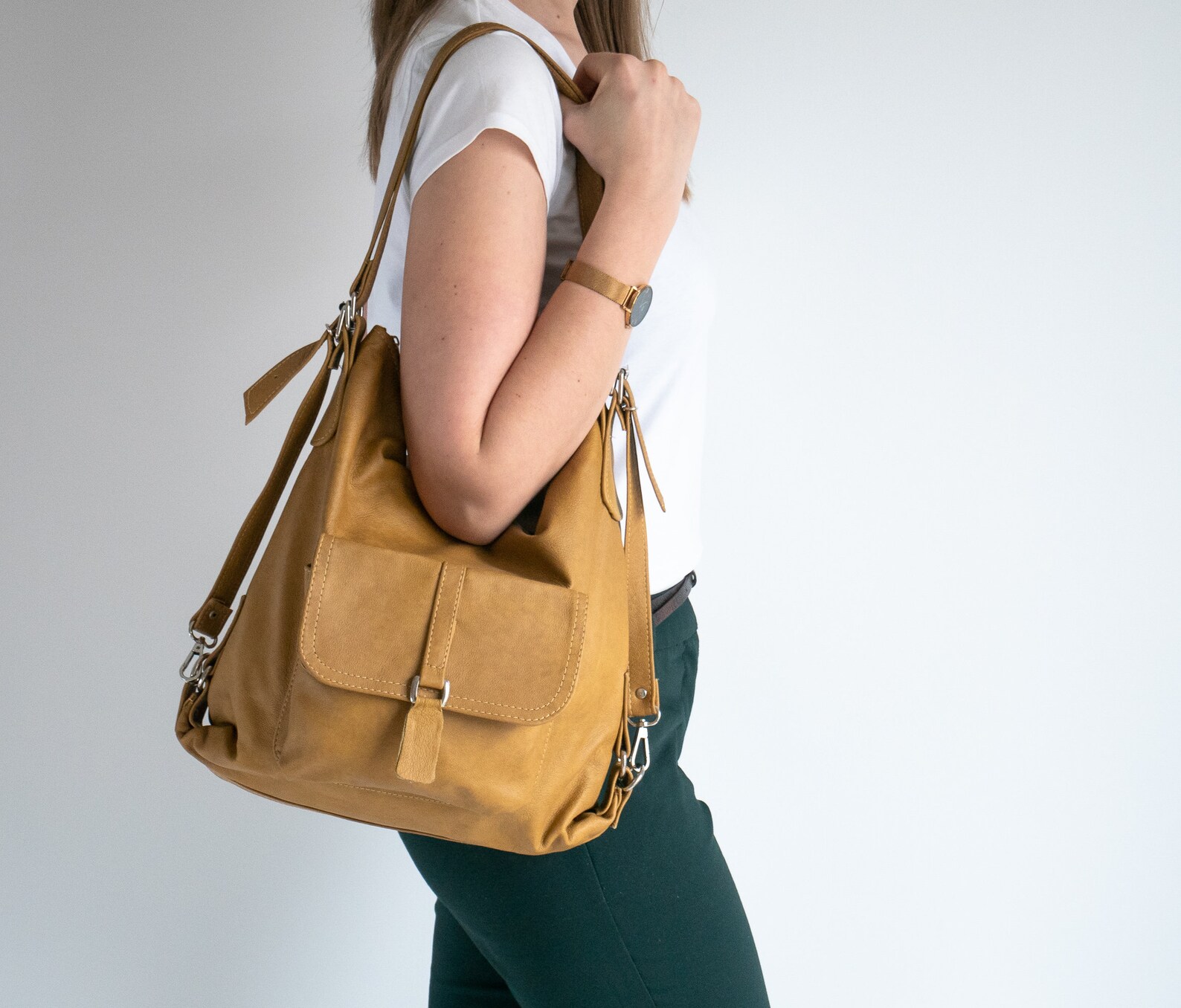 YELLOW Leather Backpack Convertible Backpack Backpack Purse - Etsy