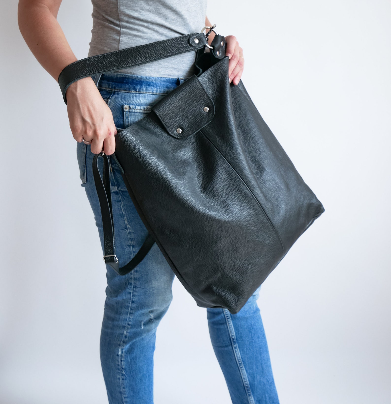 BLACK Oversize Shopper Bag Large Shopper Leather Tote Bag - Etsy
