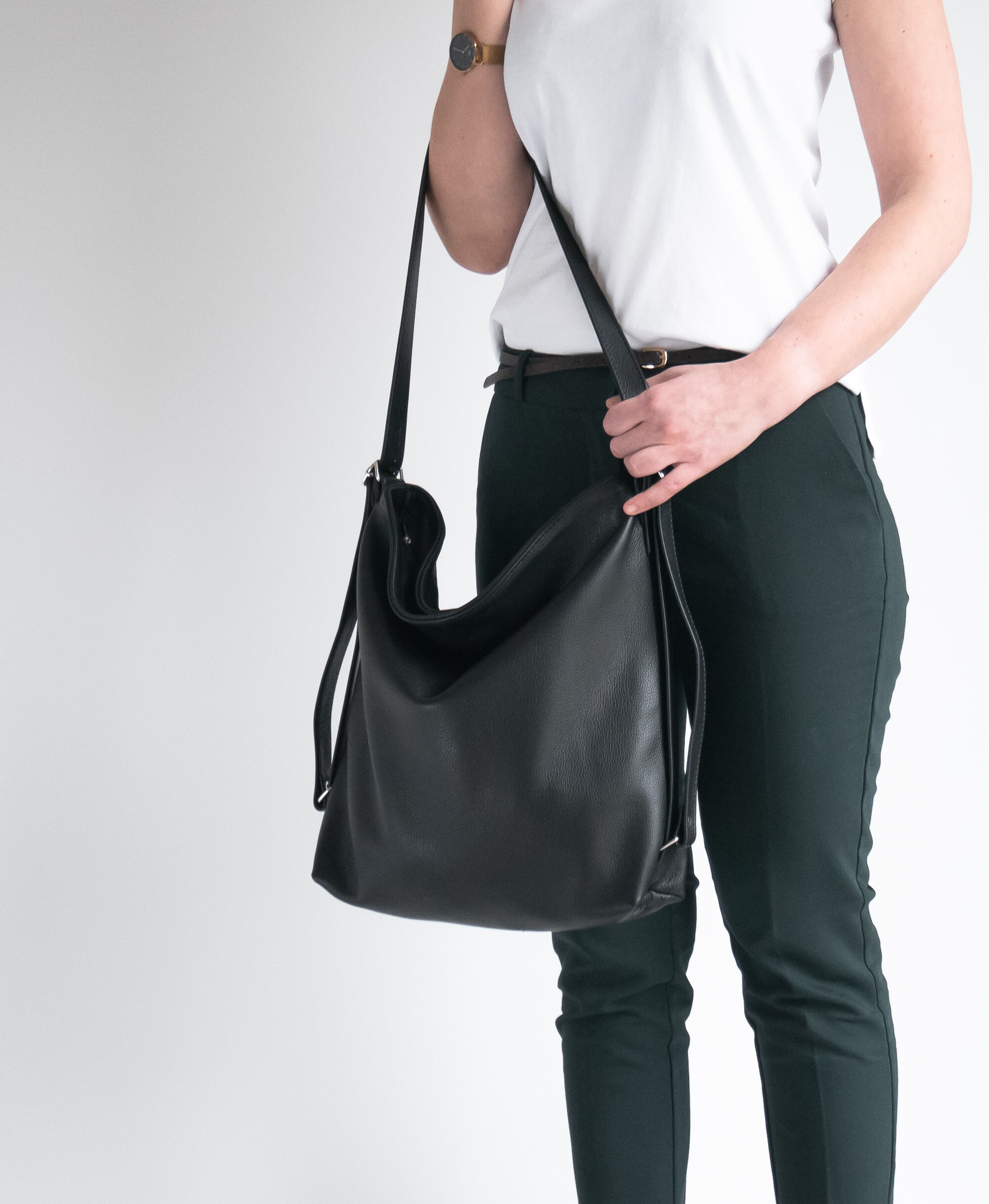 CONVERTIBLE Backpack Black Shoulder Bag Full Grain Leather - Etsy