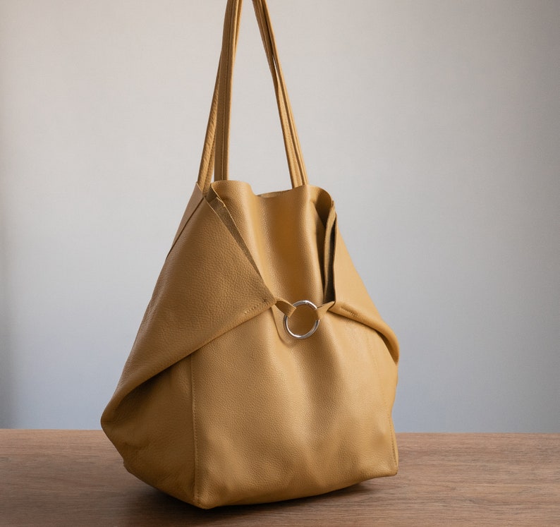 Large Yellow OVERSIZE Tote Bag Yellow Leather SHOPPER Bag - Etsy