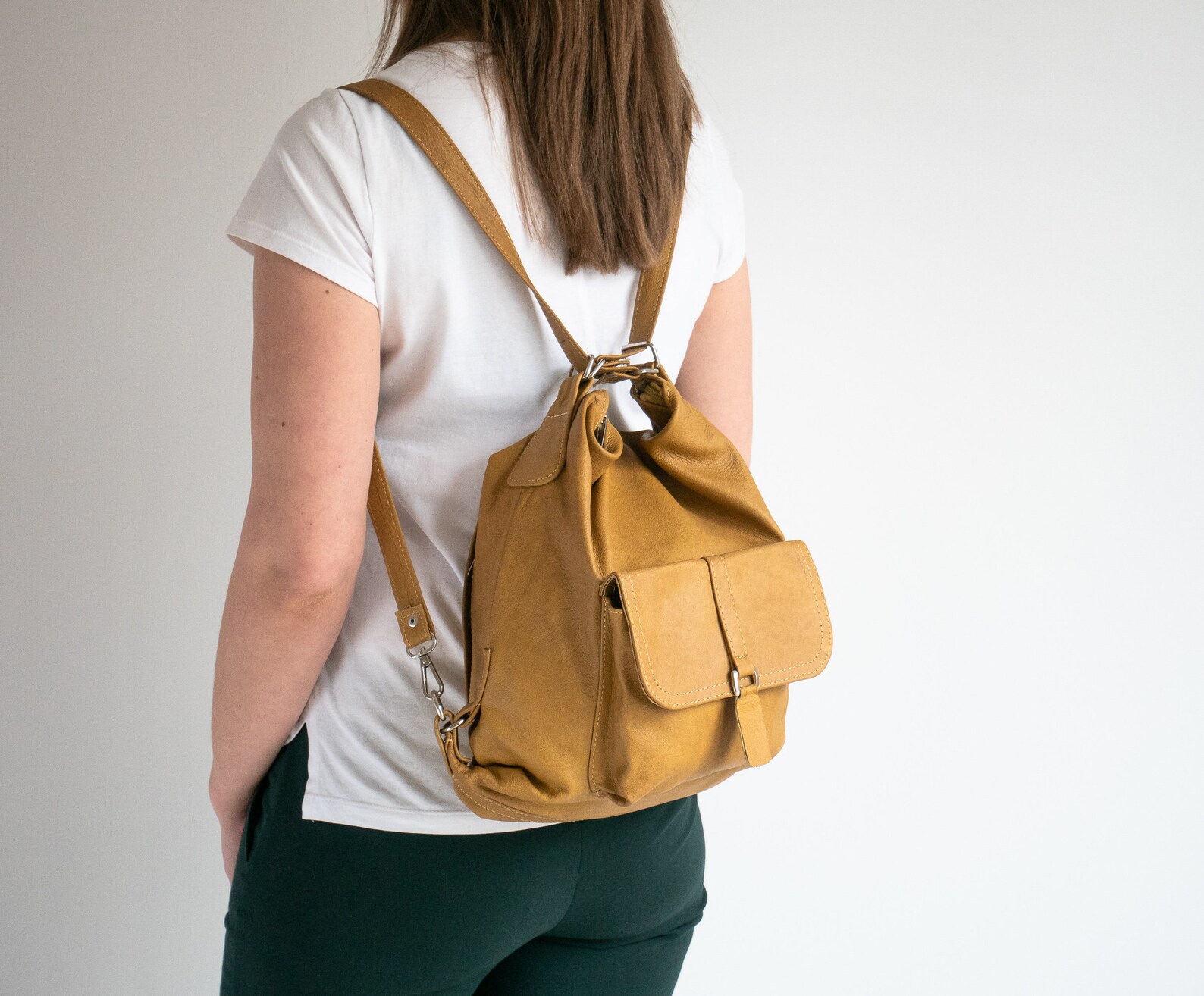 YELLOW Leather Backpack Convertible Backpack Backpack Purse | Etsy