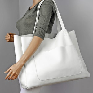 WHITE LARGE SHOULDER Bag, Oversize Leather Bag, Large Everyday Leather ...