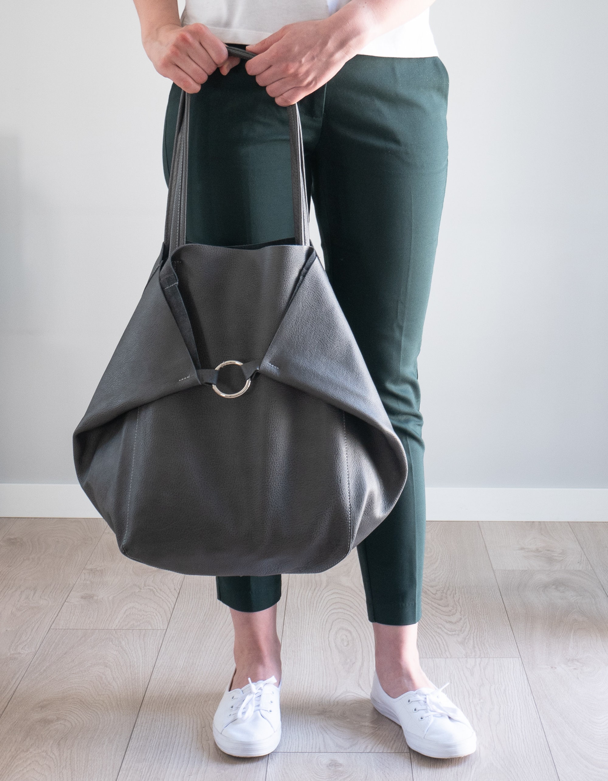 GRAY OVERSIZE SHOPPER Bag Large Leather Tote Bag Big - Etsy